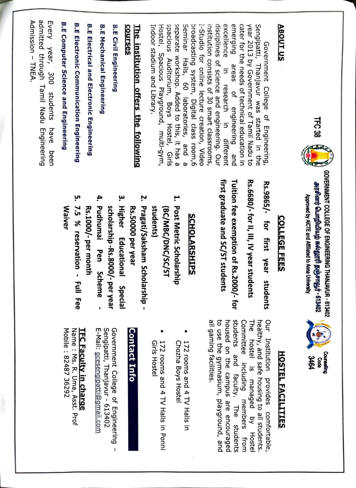 Admission 2024 - 2025 (Counselling Code: 3464) | Government College of Engineering Thanjavur